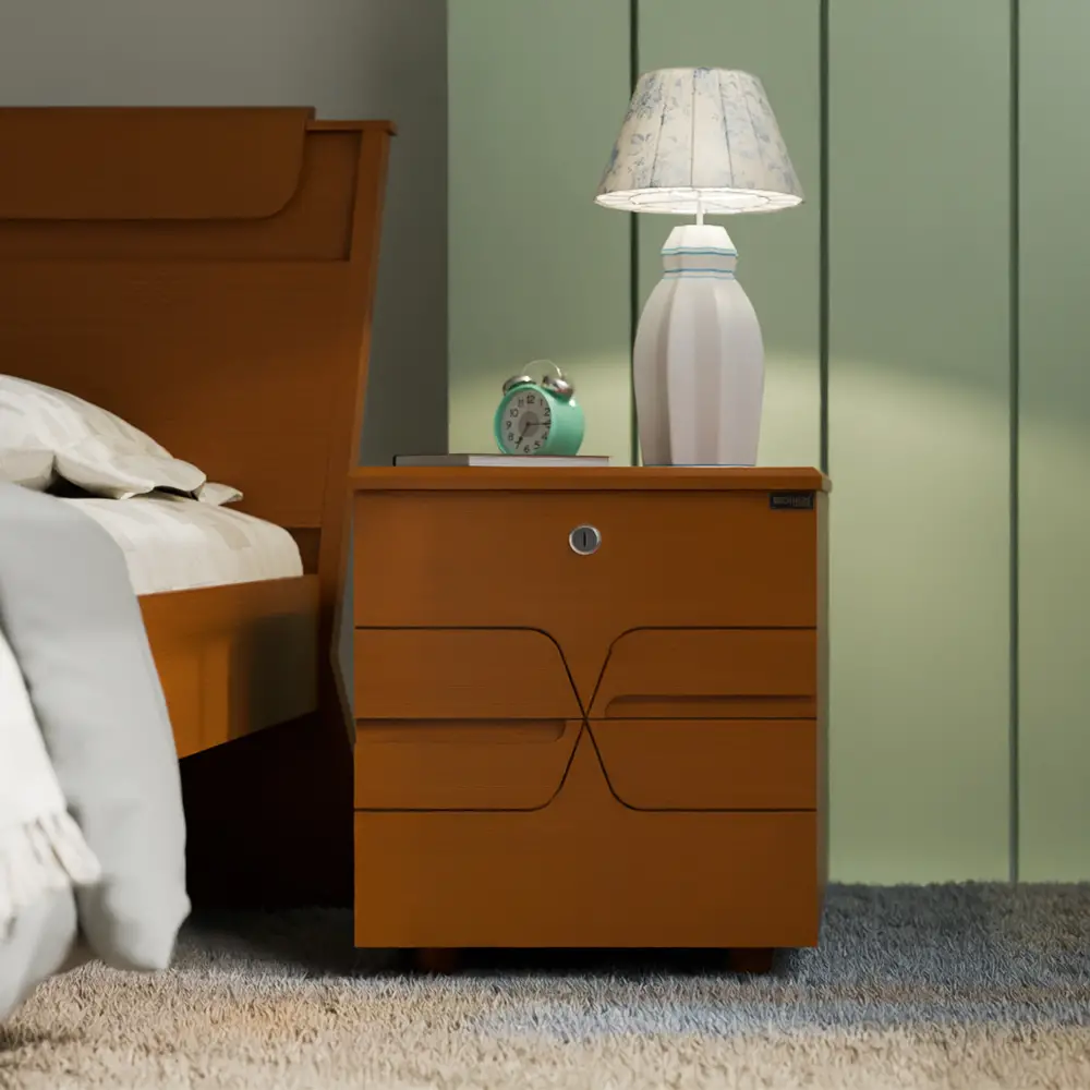 Angel Bedside Table with Lockable Drawer Beech and Veneer Wood | BFL