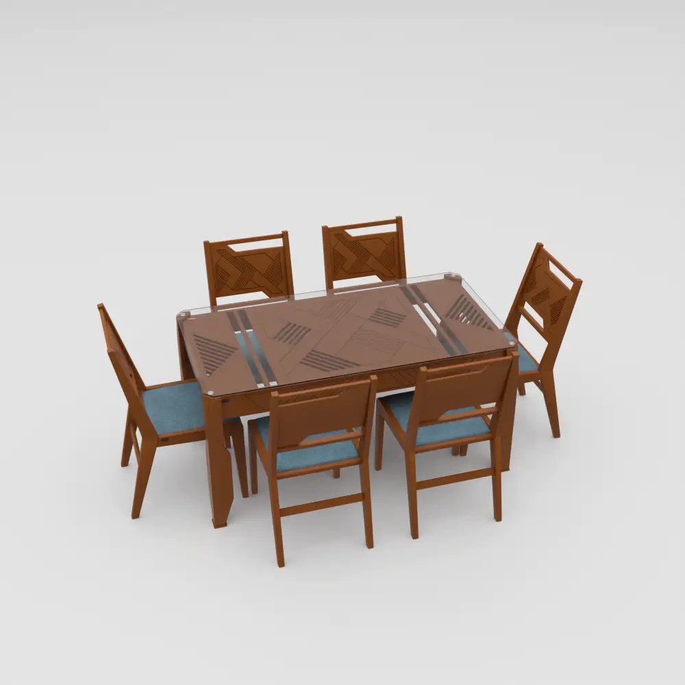 Jackson 6-Seater Dining Table-Beech Wood with Tempered Glass Top | BFL